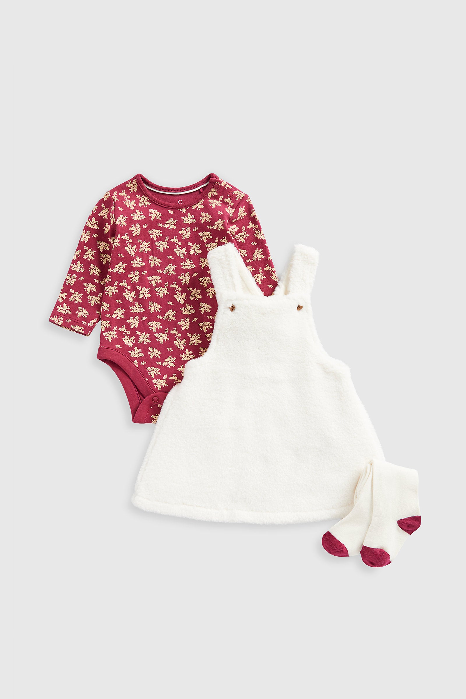 Mothercare Borg Pinny Dress, Bodysuit and Tights Set Online ...